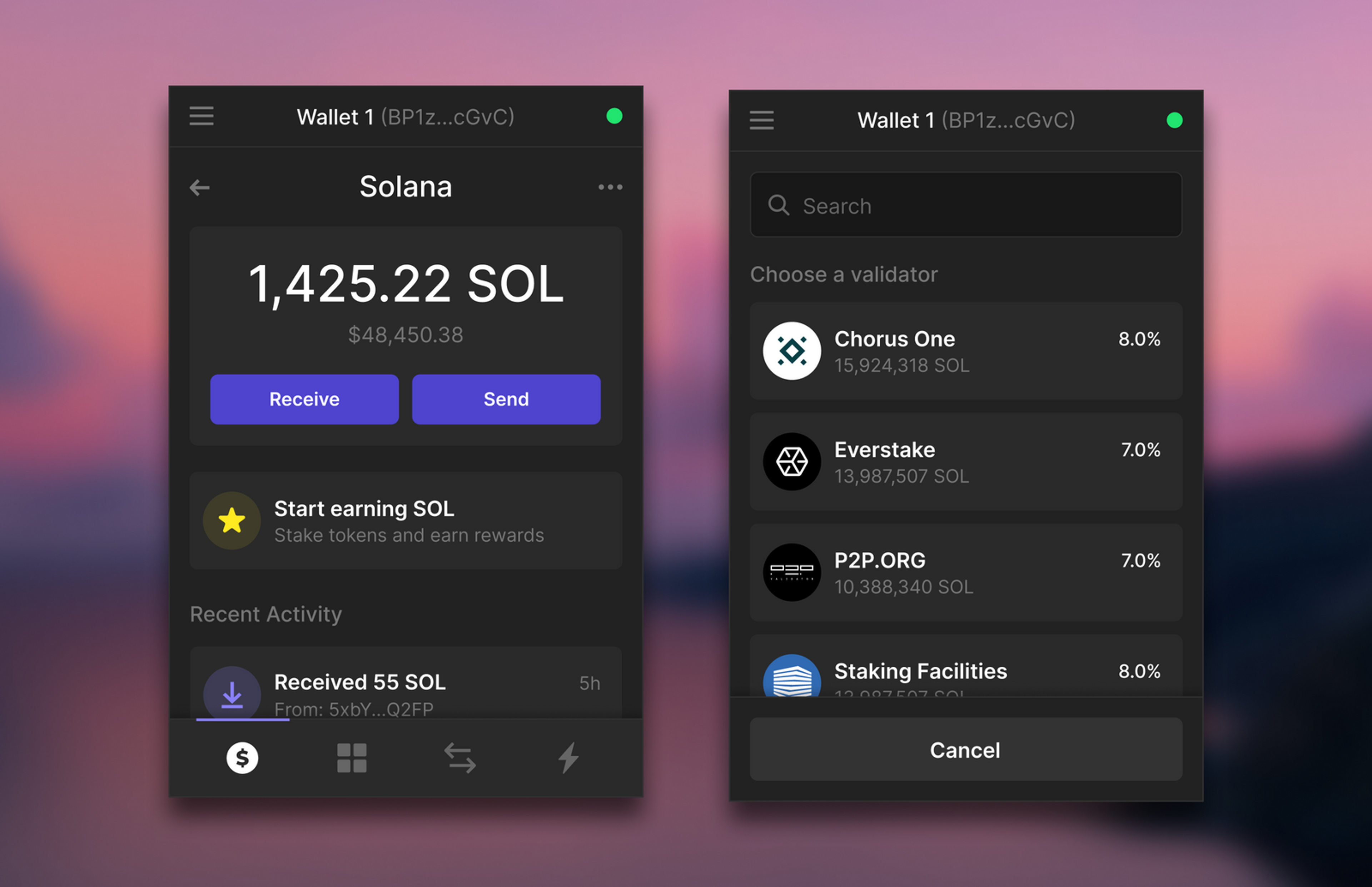 Solana staking in Phantom